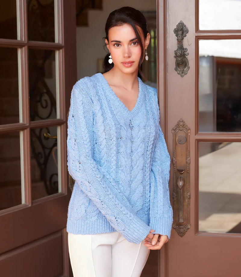 The "Sky Blue" Cable Knit Sweater – The Pretty Pink Rooster Boutique